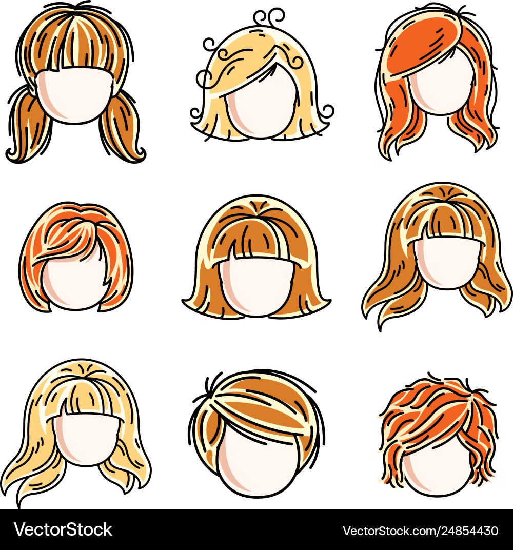 Collection cute girls faces human head flat Vector Image