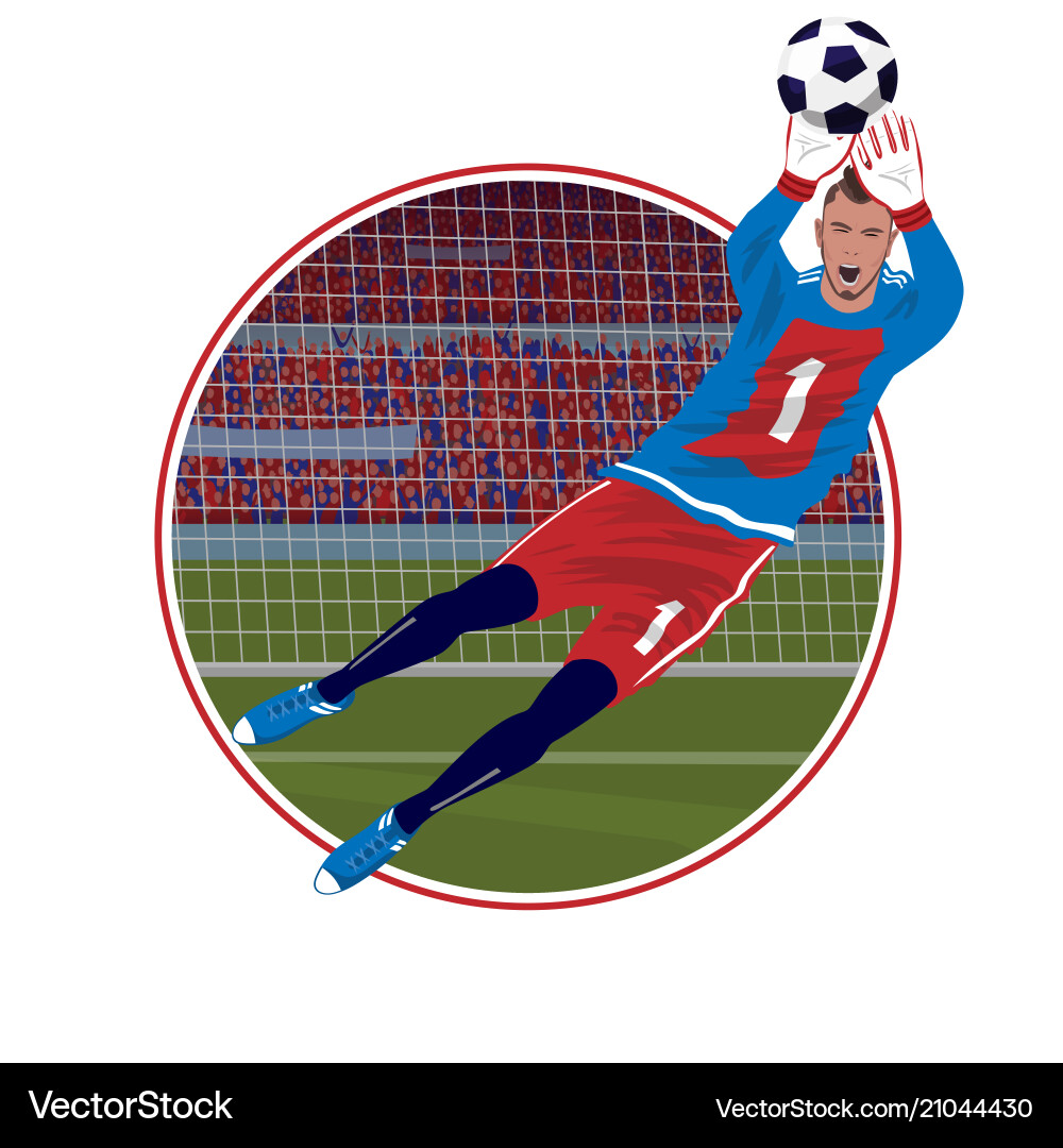 Emblem with goalkeeper catching ball Royalty Free Vector