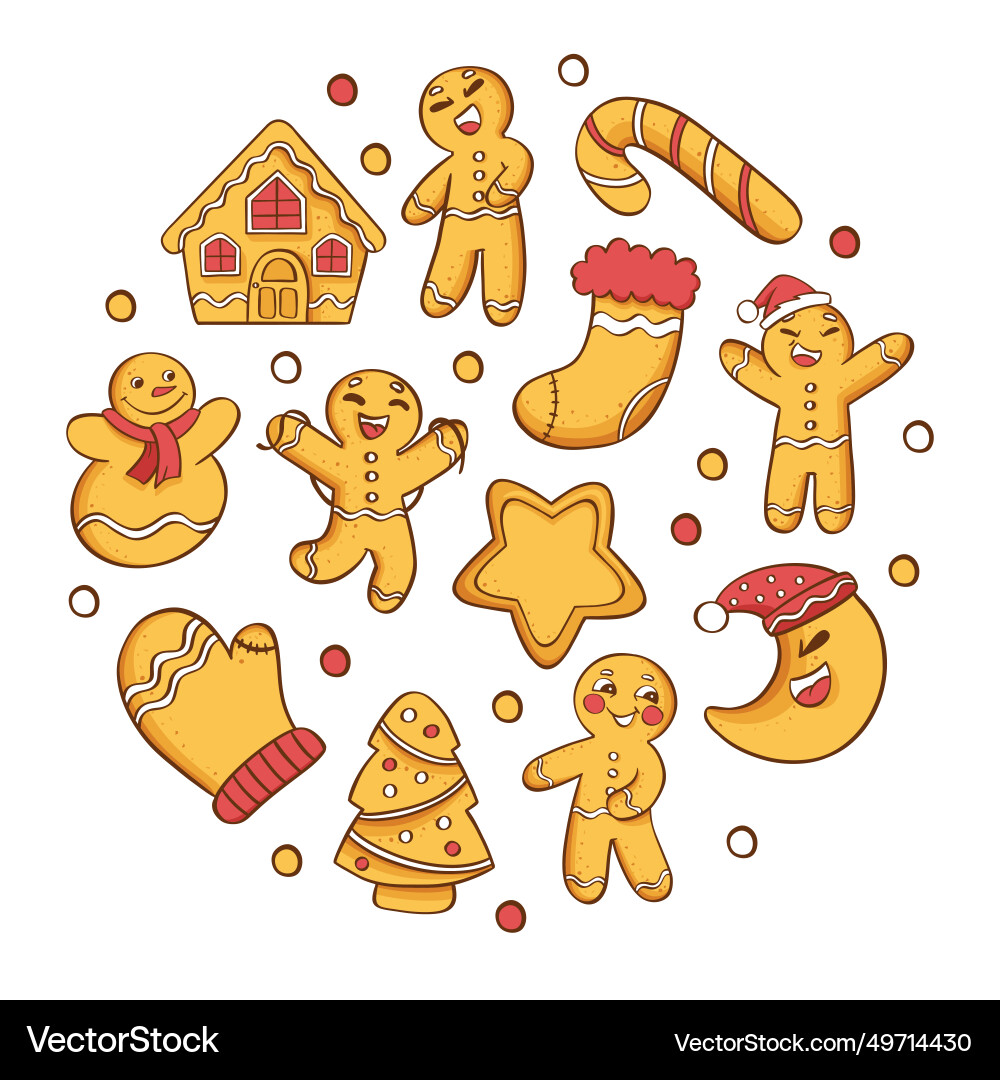 Gingerbread cookies christmas large set Royalty Free Vector
