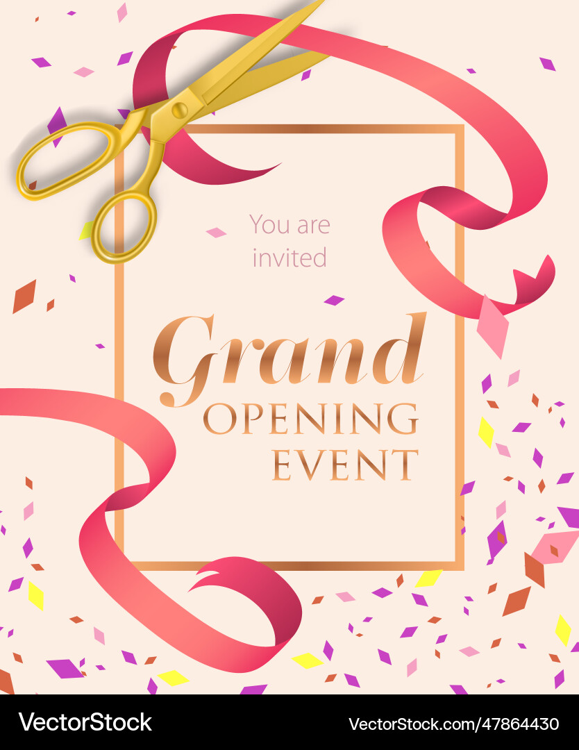 Grand opening event lettering with scissors Vector Image