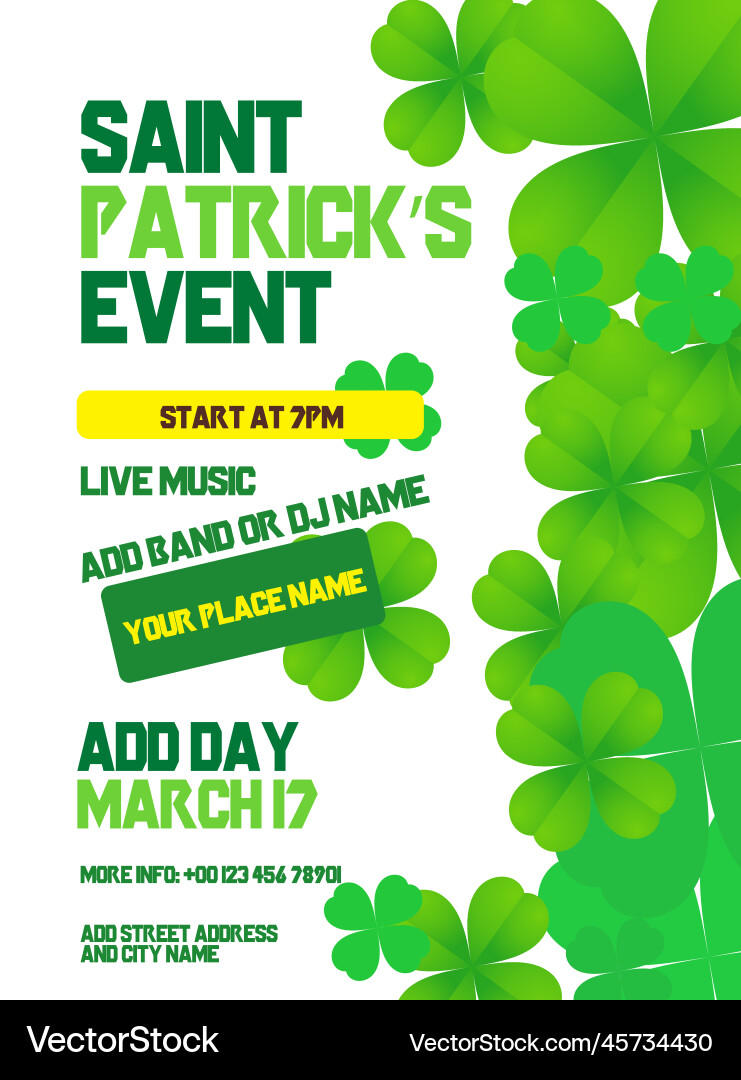 Saint patricks event party poster flyer design Vector Image