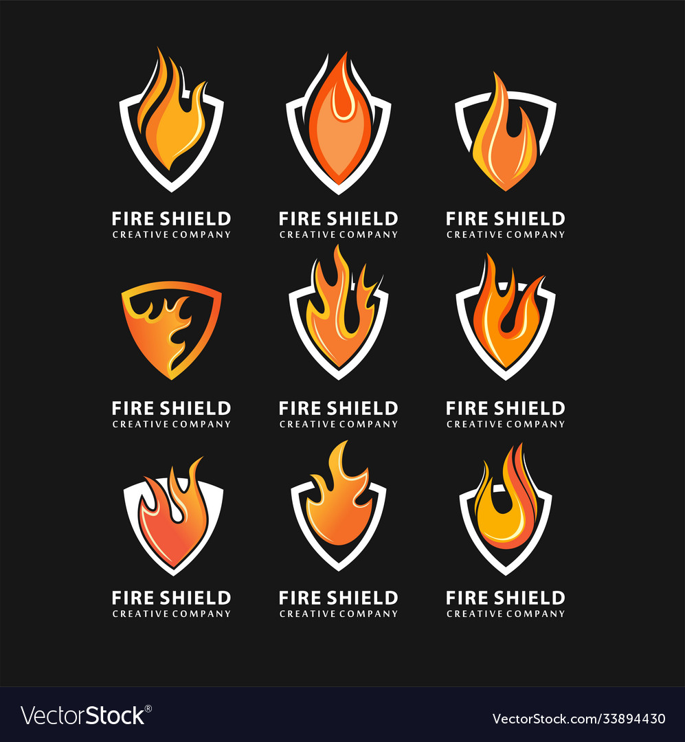 Shield fire set logo design element security Vector Image