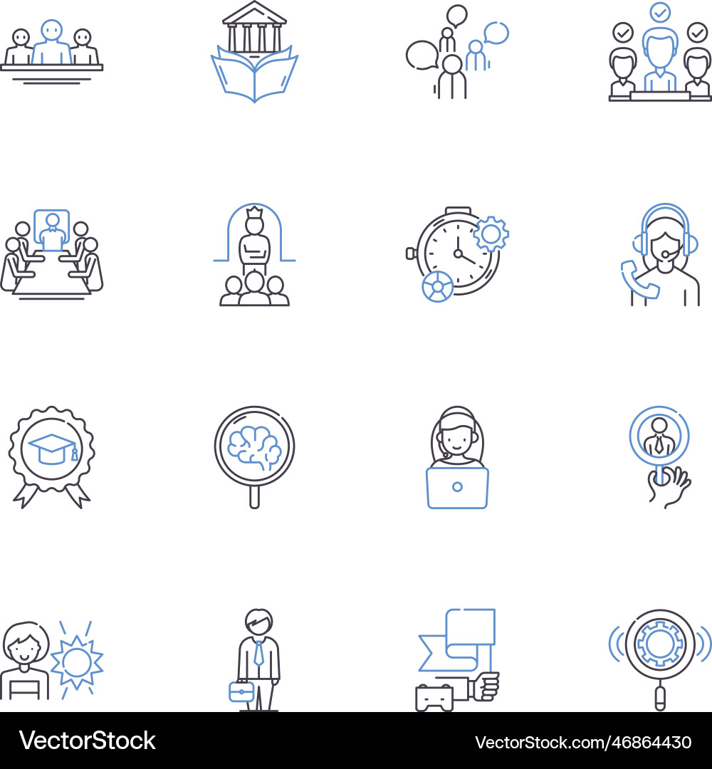 Troop training line icons collection discipline Vector Image
