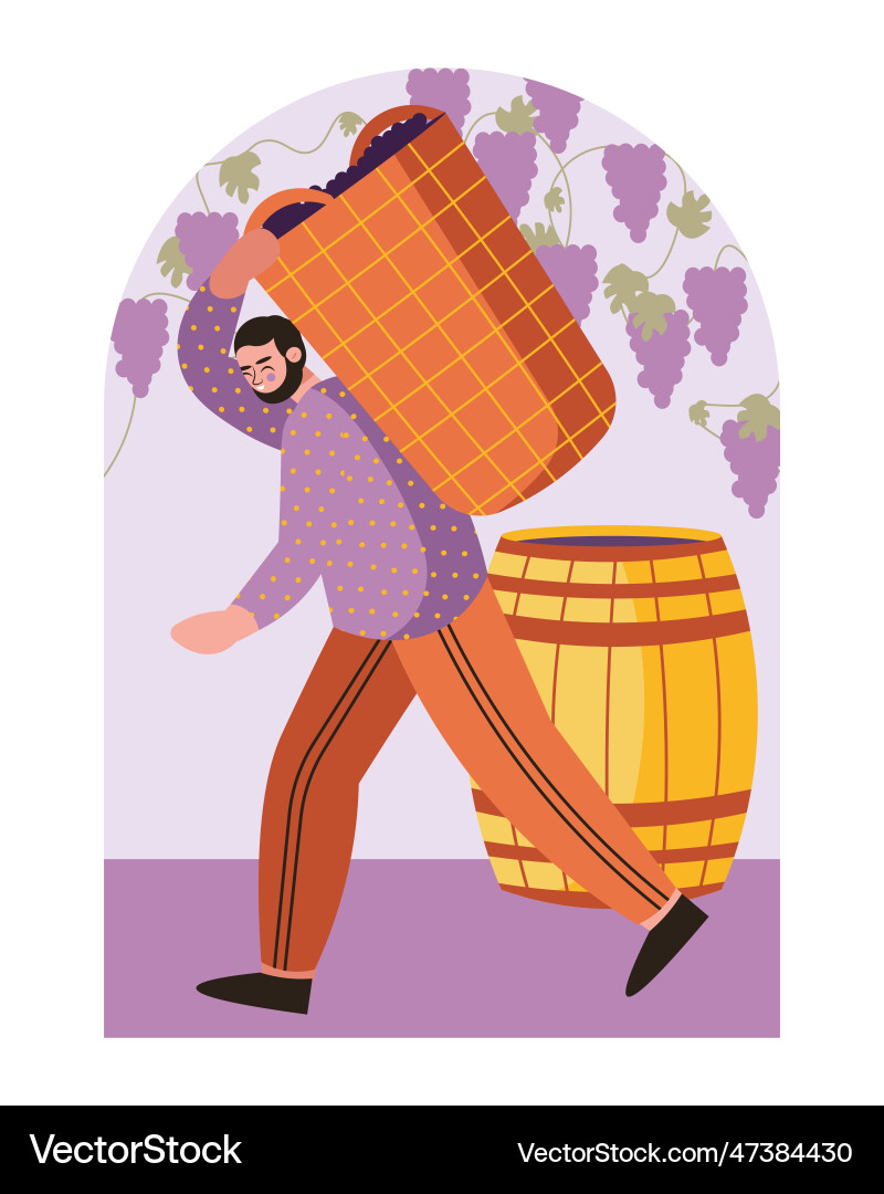 Young cartoon worker holding big basket Royalty Free Vector
