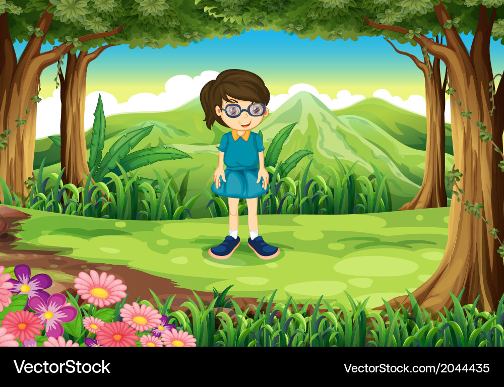 A schoolgirl in middle forest Royalty Free Vector Image