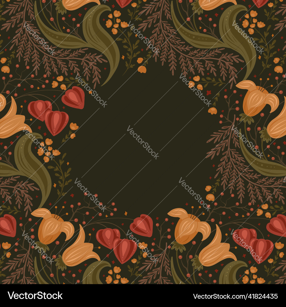 Card with autumn pattern flowers berries Vector Image