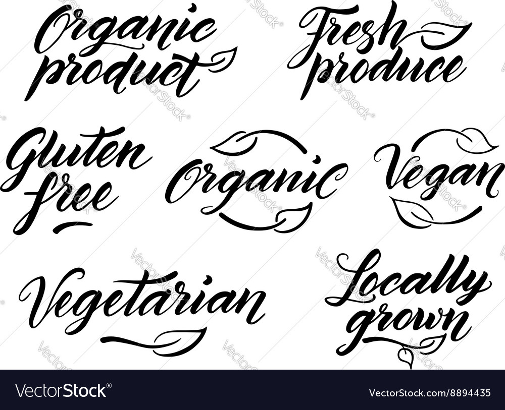 Hand drawn healthy food letterings Label logo Vector Image