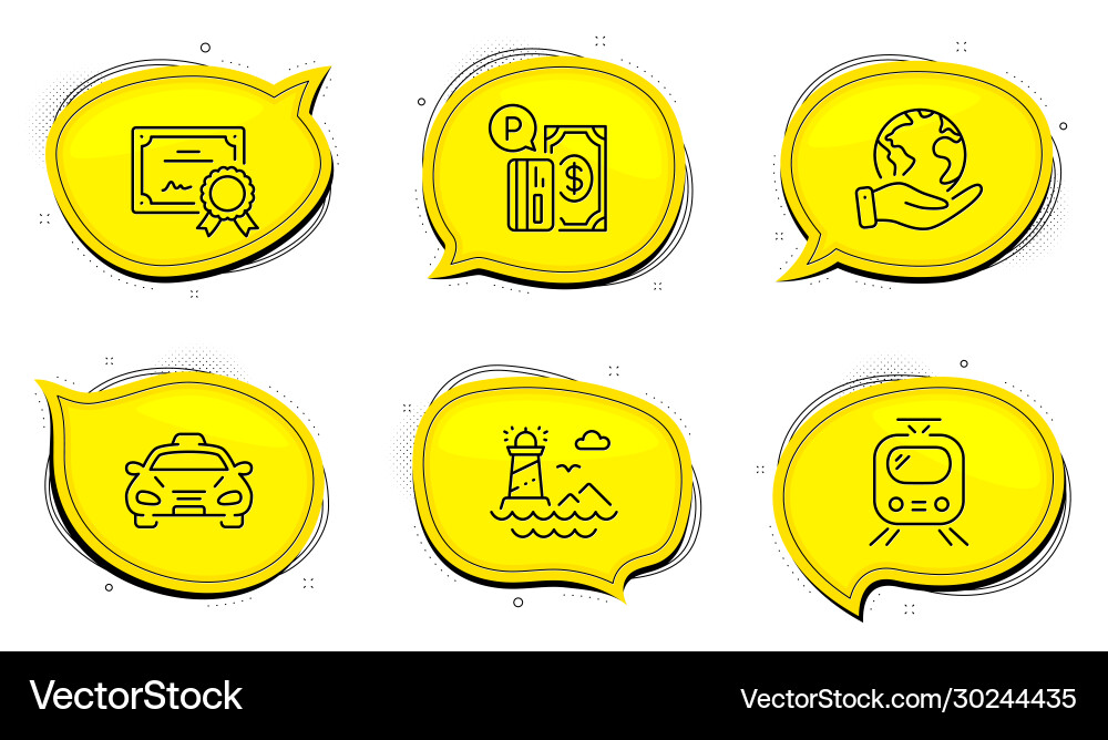Parking payment train and lighthouse icons set Vector Image