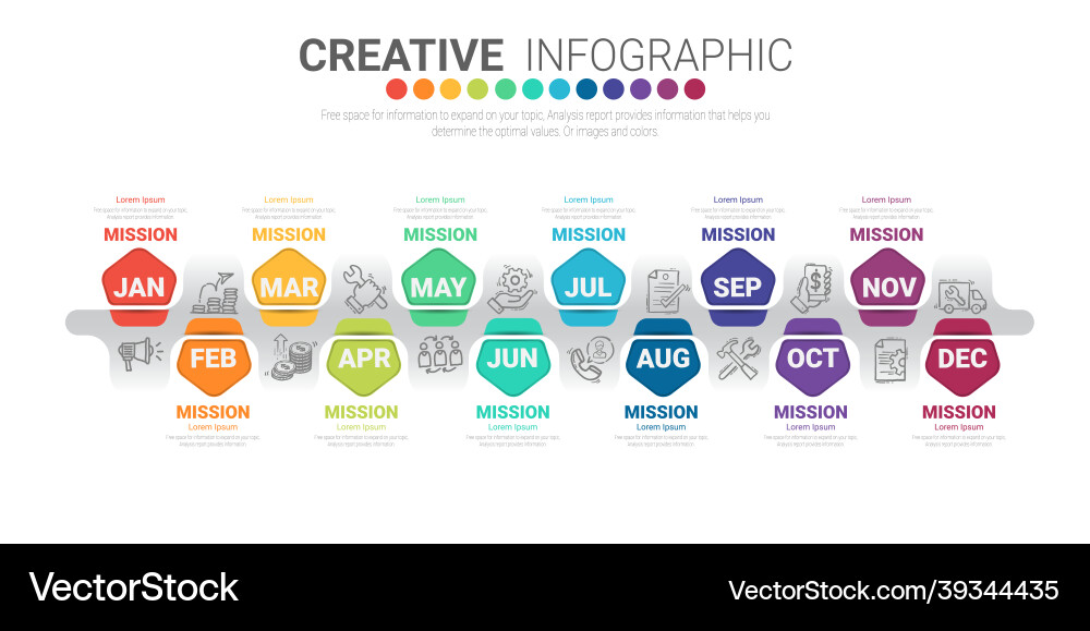 Timeline business for 12 months Royalty Free Vector Image