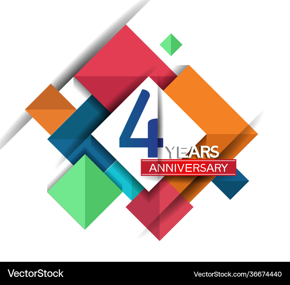 4 years anniversary design colorful square style Vector Image