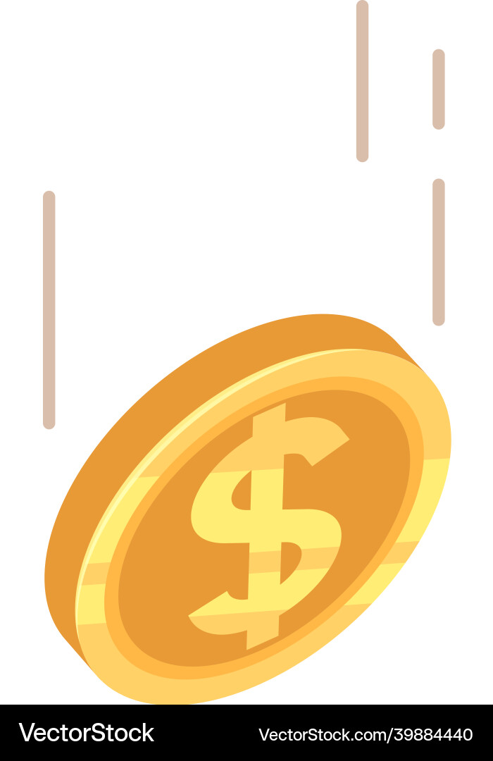 Dollar coin falling down golden money drop Vector Image
