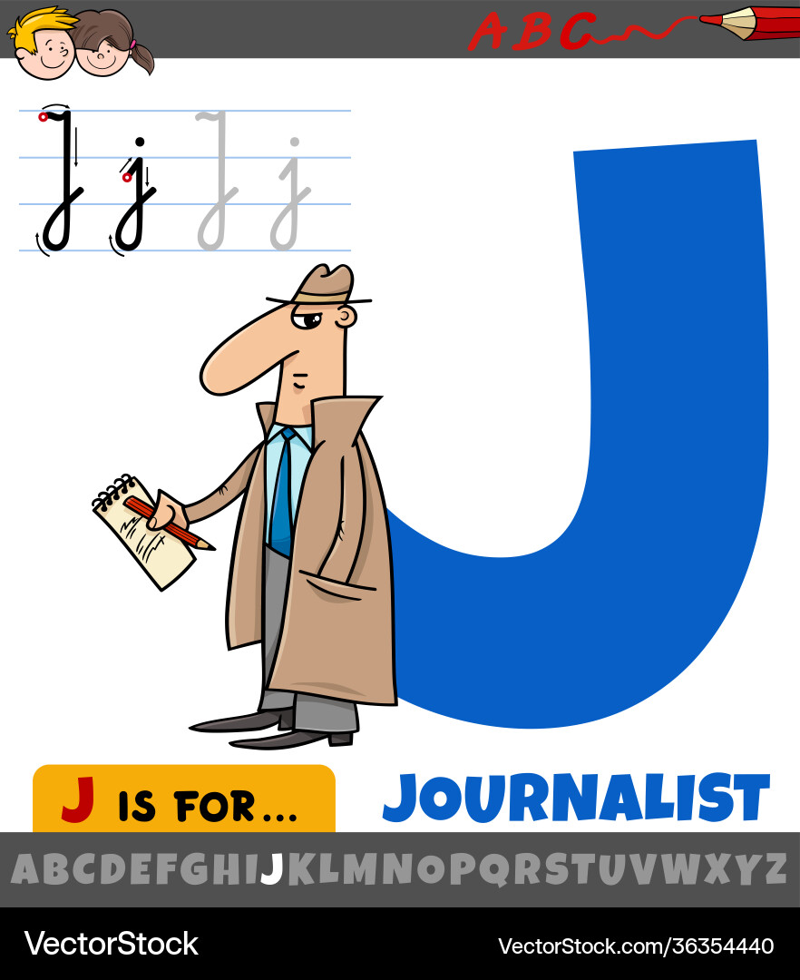 Letter j from alphabet with journalist word Vector Image