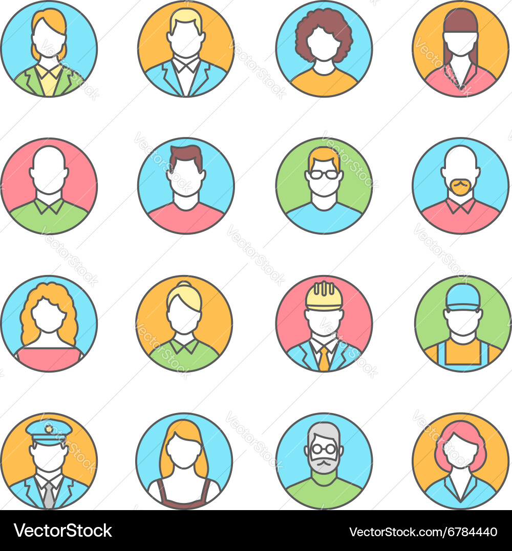 Line flat icons people avatars profession Vector Image