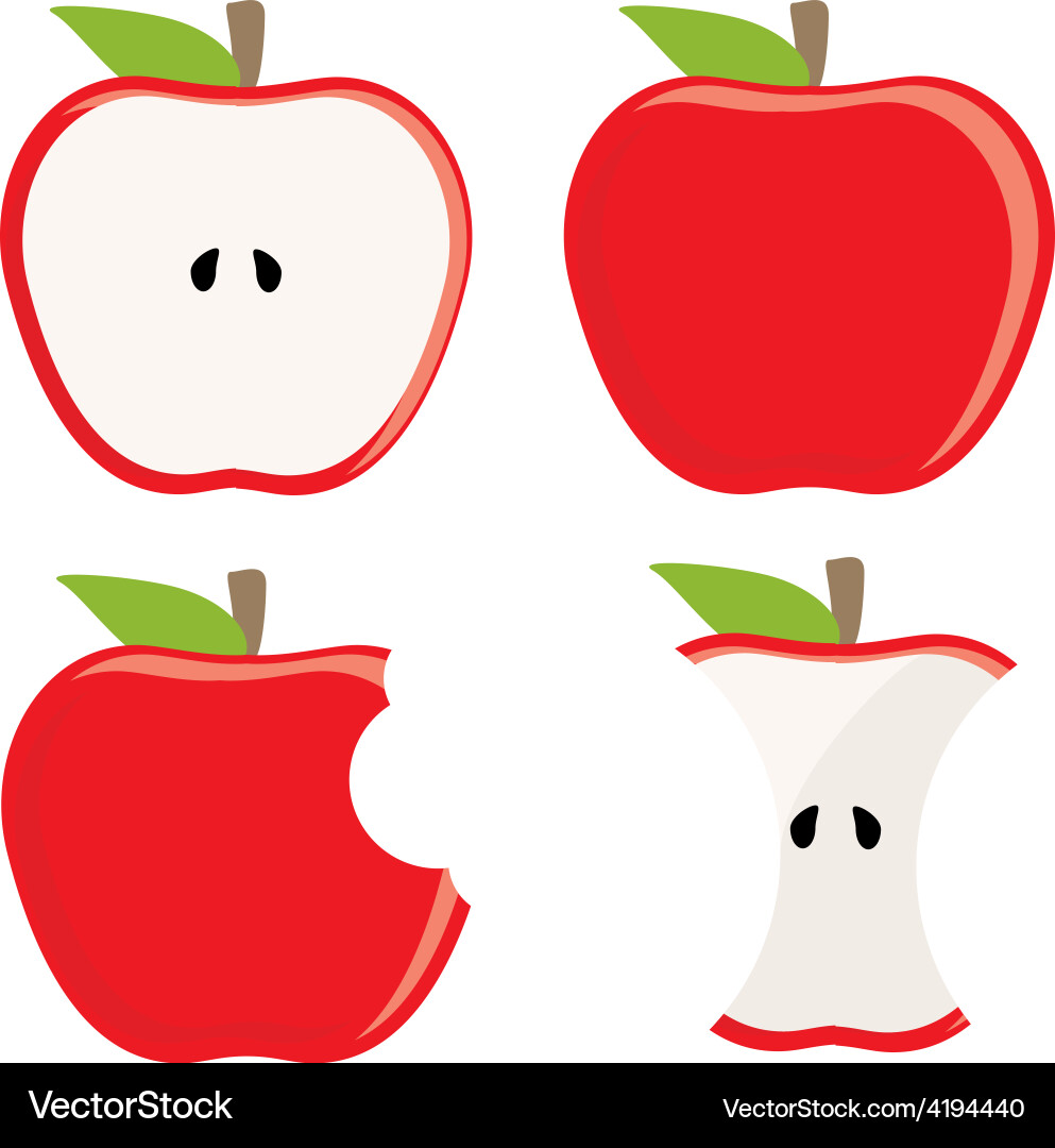 Red apple set Royalty Free Vector Image - VectorStock