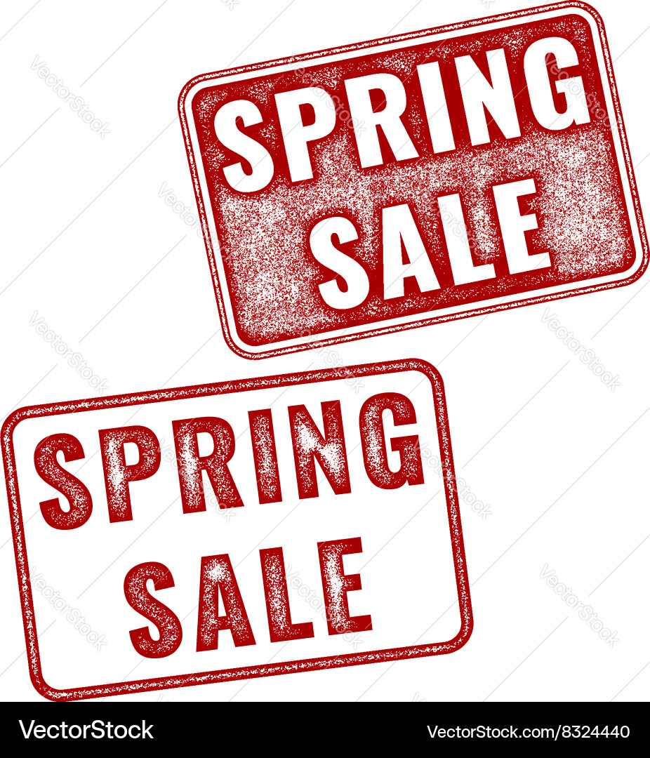 Two red realistic spring sale stamps Royalty Free Vector