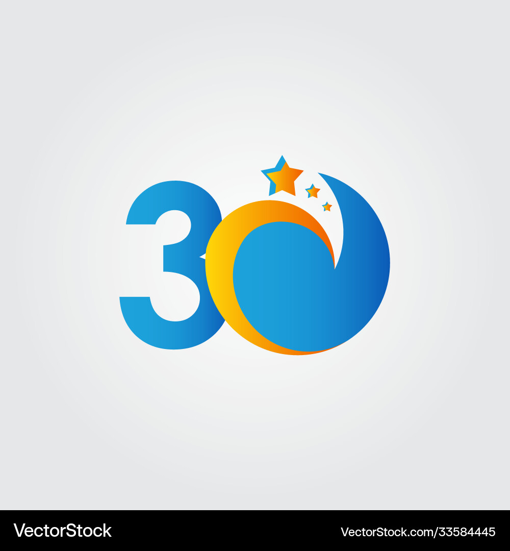 30 years anniversary star dash blue celebration Vector Image