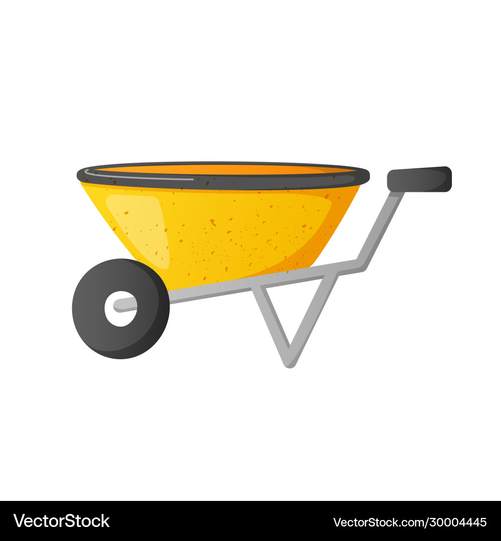 Bright yellow wheel barrow isolated on white Vector Image