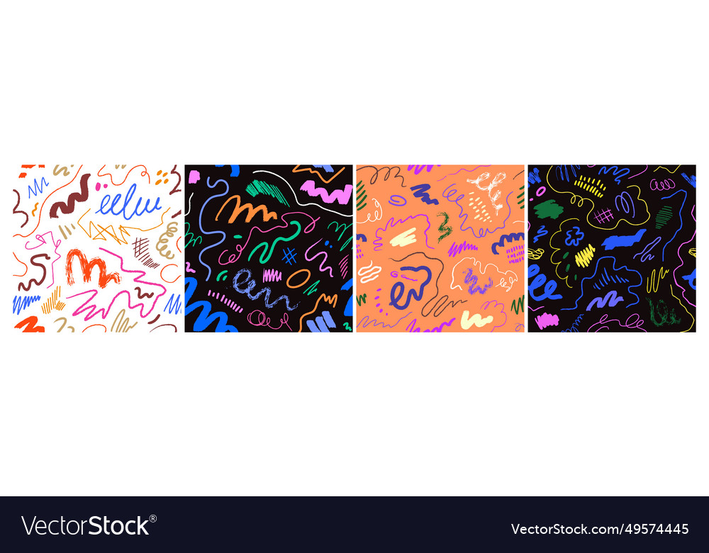 Doodle scribble patterns set abstract seamless Vector Image