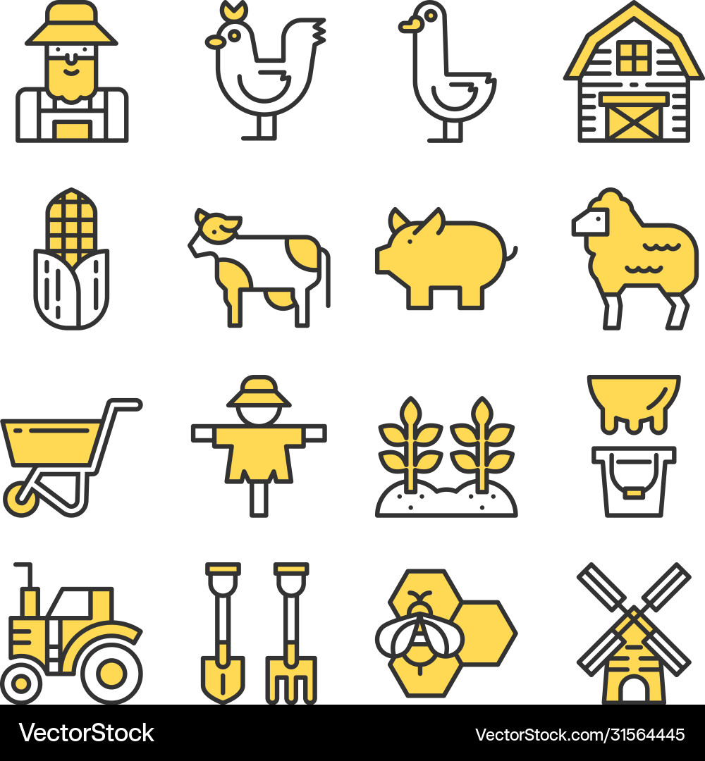 Farm icon set colored icon collection Royalty Free Vector