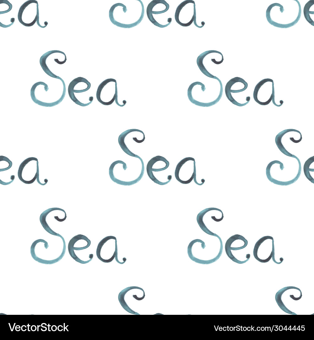 Hand-drawn watercolor word sea seamless pattern Vector Image