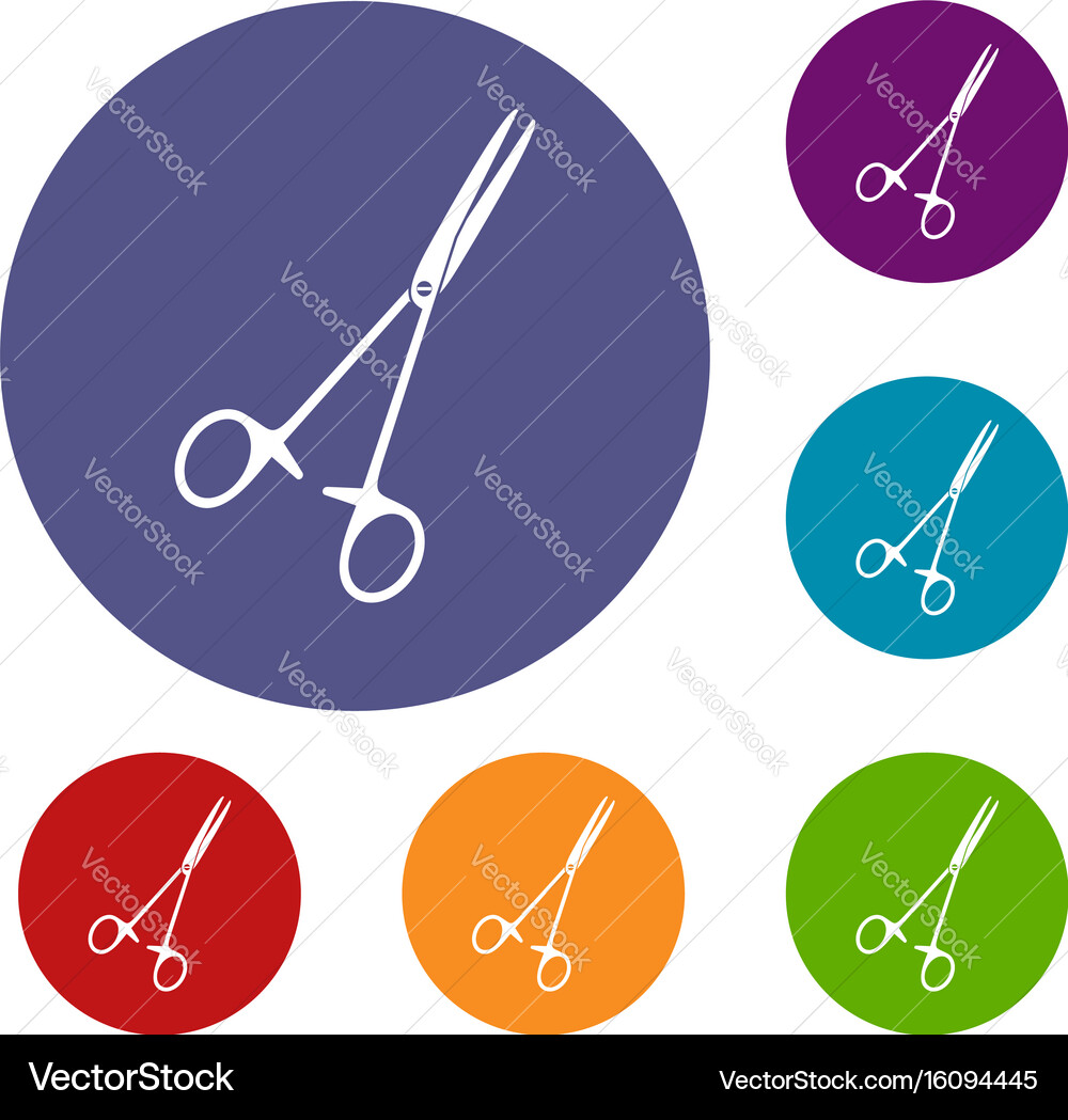 Medical clamp scissors icons set Royalty Free Vector Image