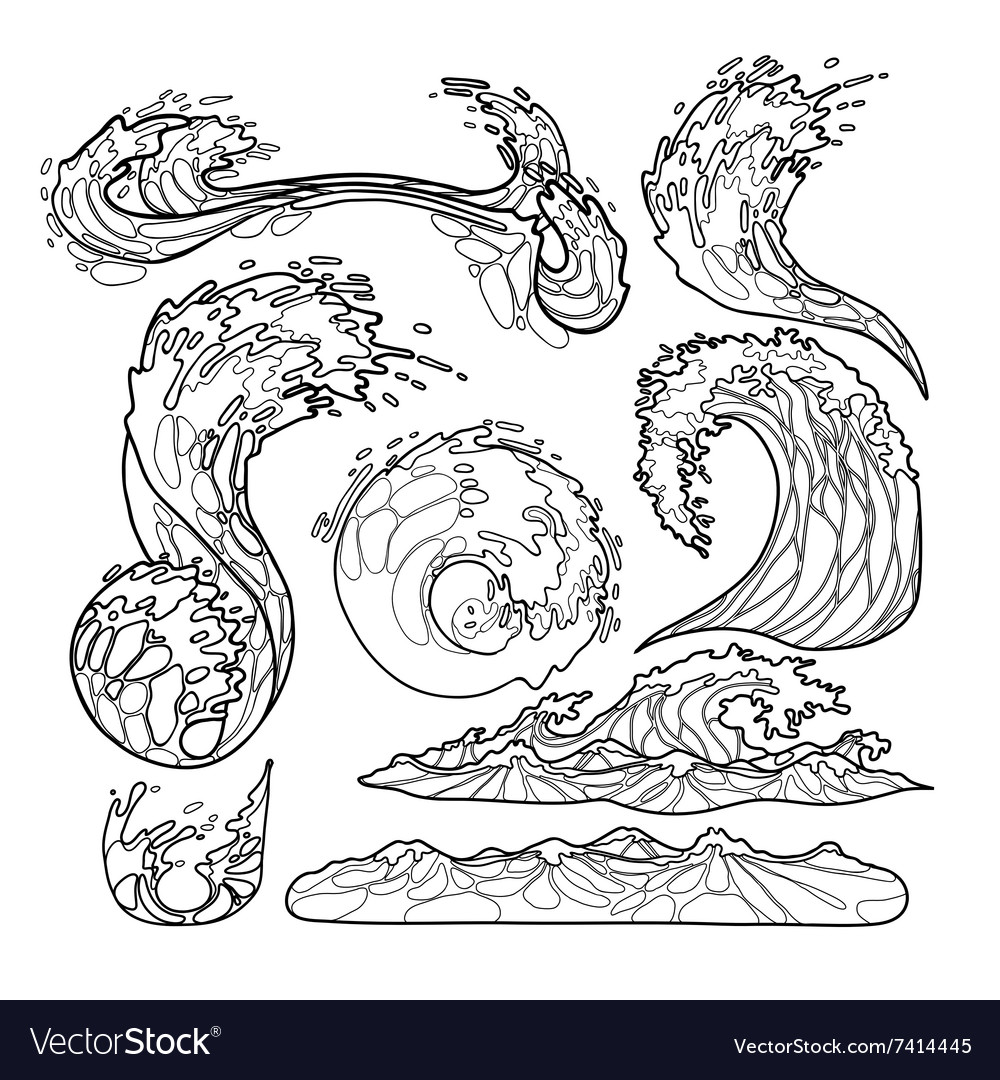 Ocean waves collection Royalty Free Vector Image