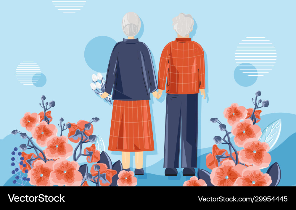 Old people in vibrant red and blue clothes Vector Image