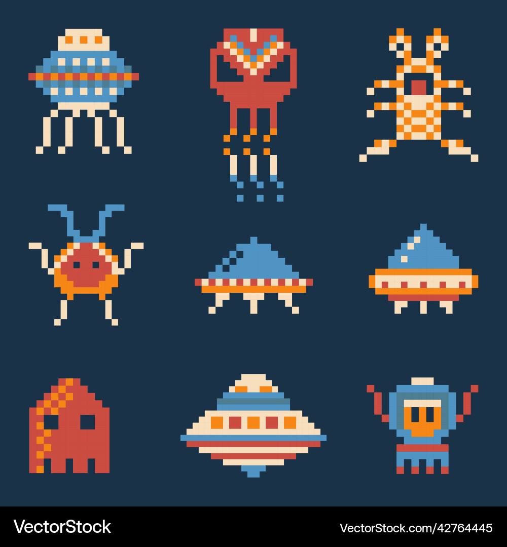 Pixel art arcade game invaders in retro style Vector Image