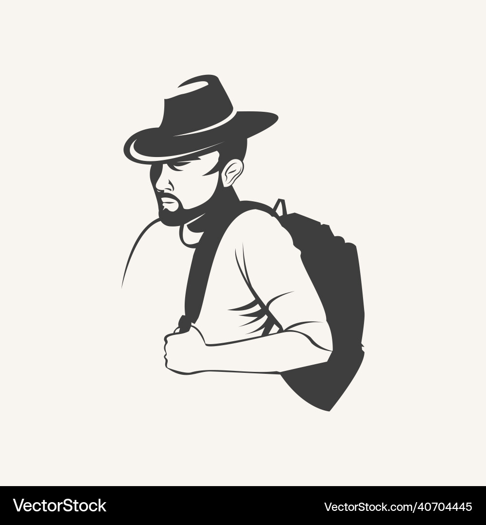 Serious man with a beard and mustache in a hat Vector Image