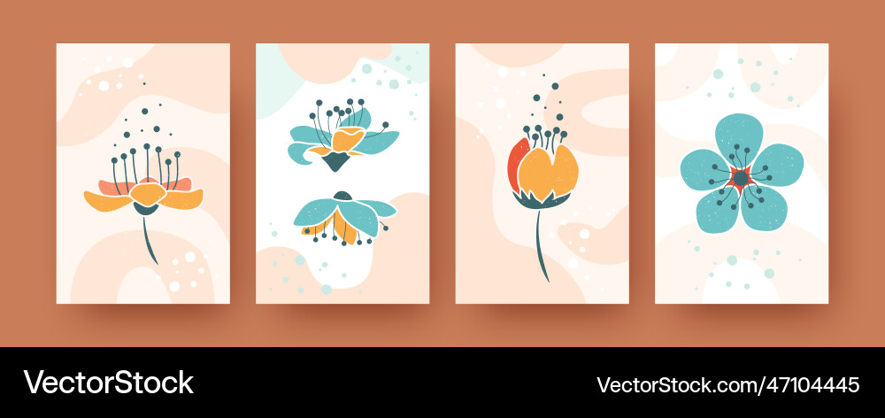 Set of abstract botanical elements in pastel style