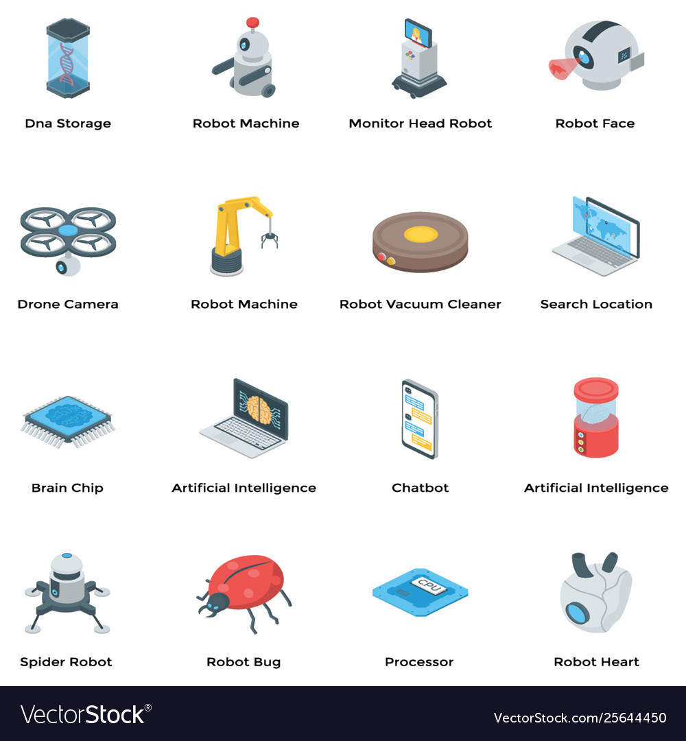Artificial intelligence isometric icons set Vector Image Artificial intelligence isometric icons set Vector Image