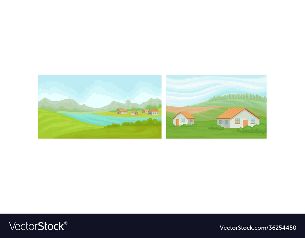 Countryside and village scene with houses Vector Image