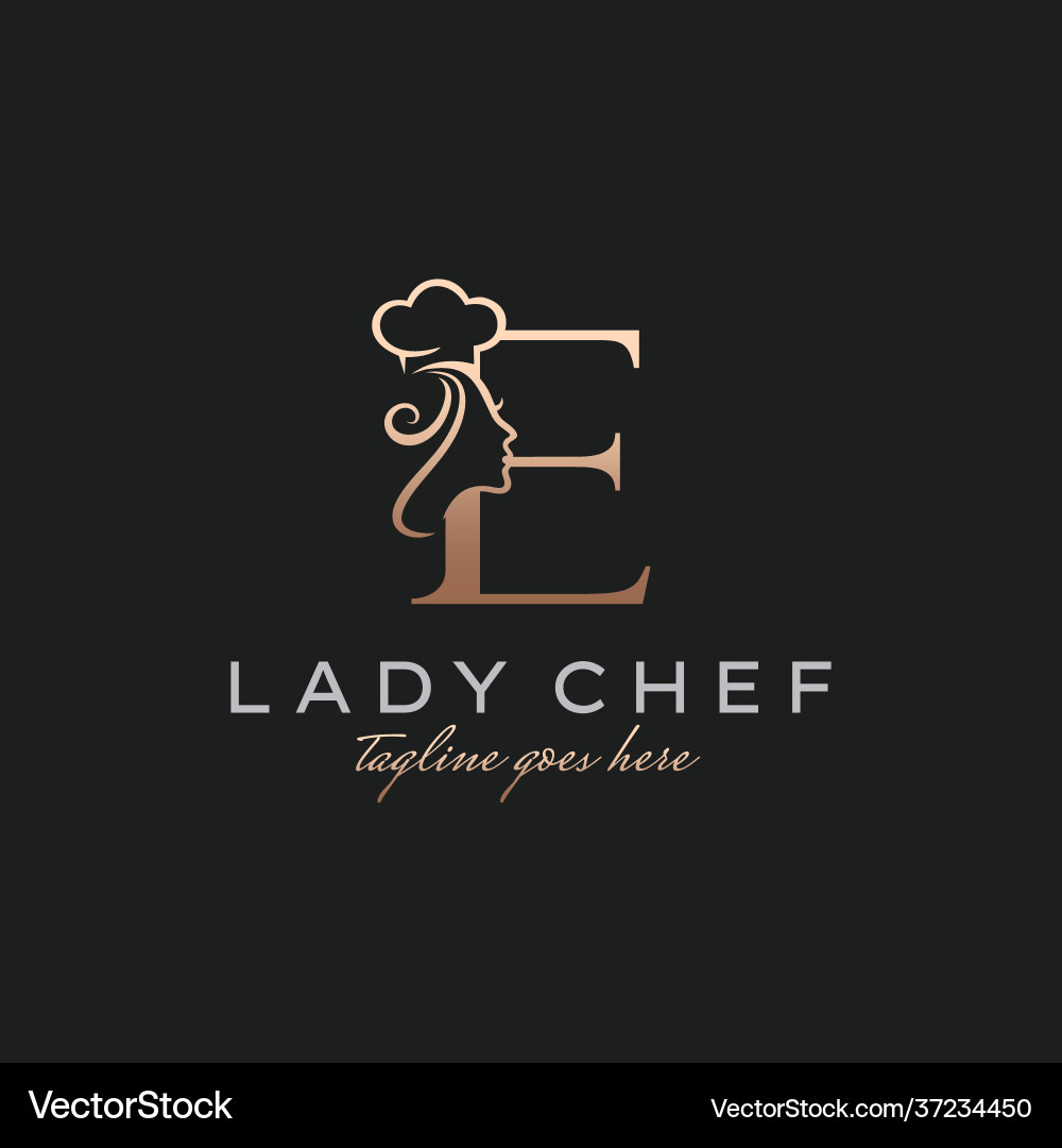 Letter e lady chef initial beauty cook logo design