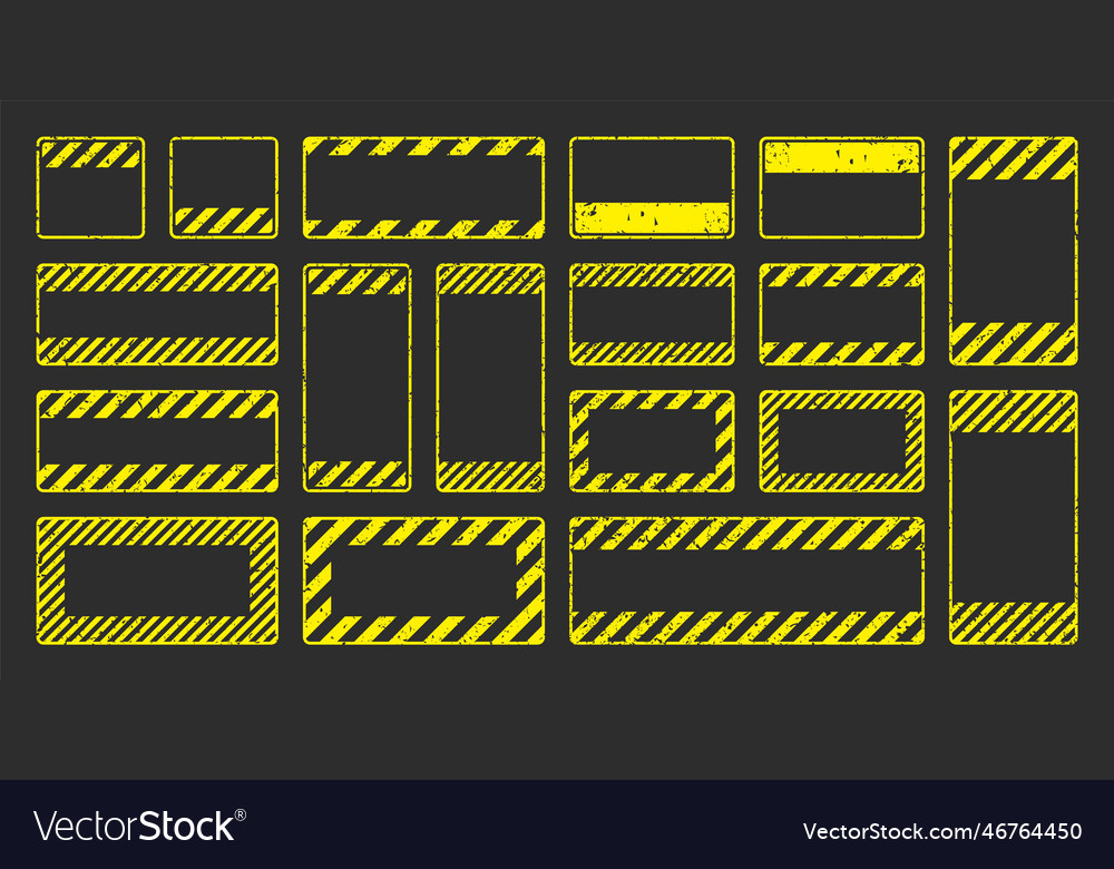 Various yellow grunge warning signs with diagonal Vector Image