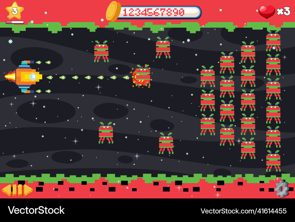 Aarcade pixel space game interface Royalty Free Vector Image