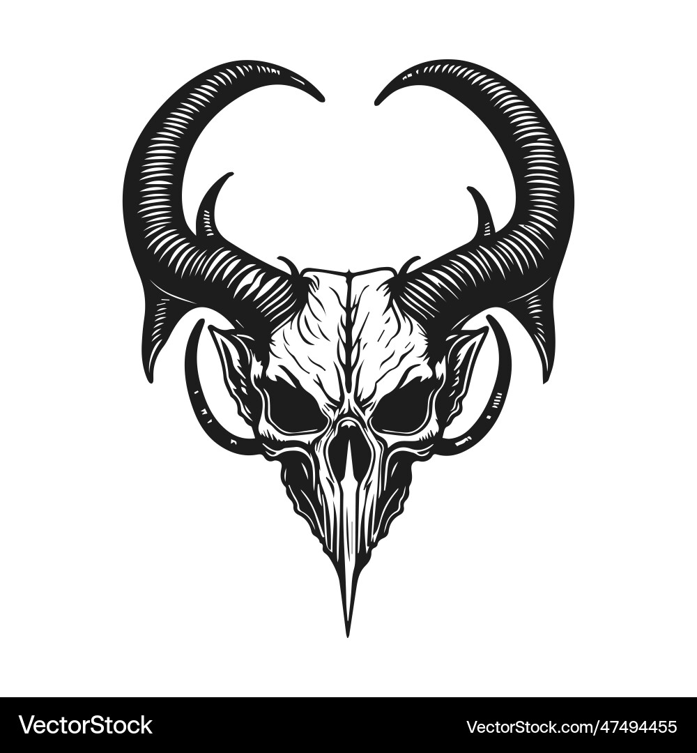 An alien skull with big horns Royalty Free Vector Image