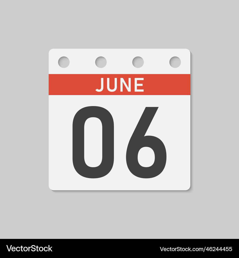 Icon page calendar day - 6 june Royalty Free Vector Image