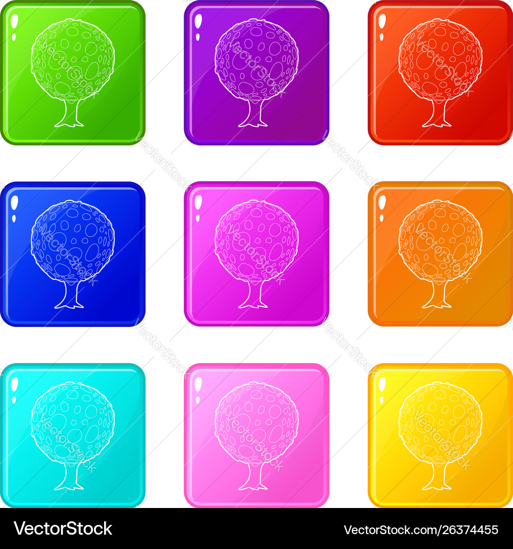 Round tree icons set 9 color collection Royalty Free Vector