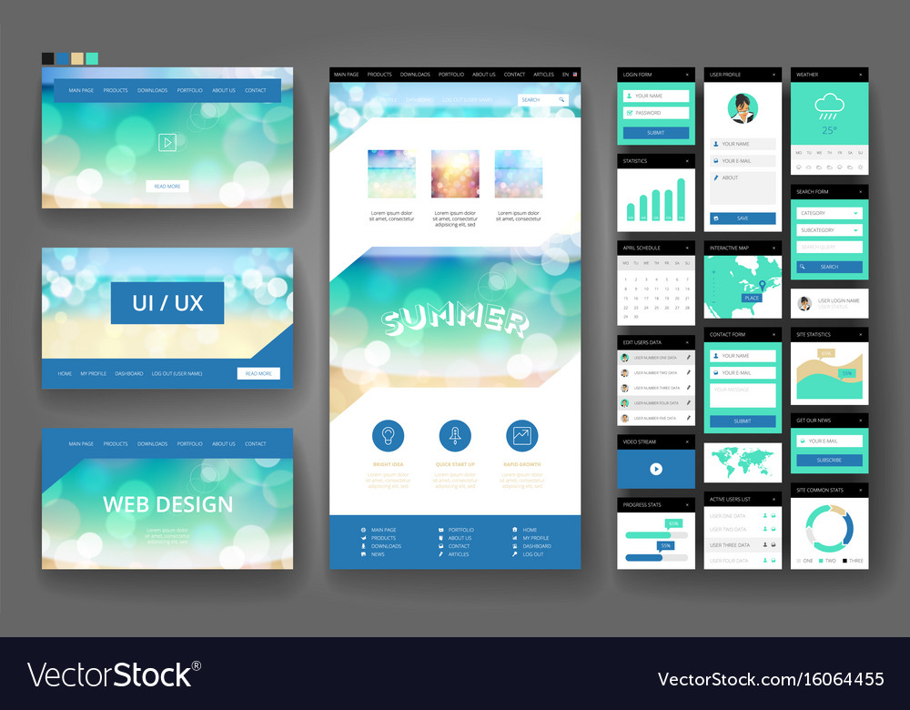 Website design template and interface elements Vector Image