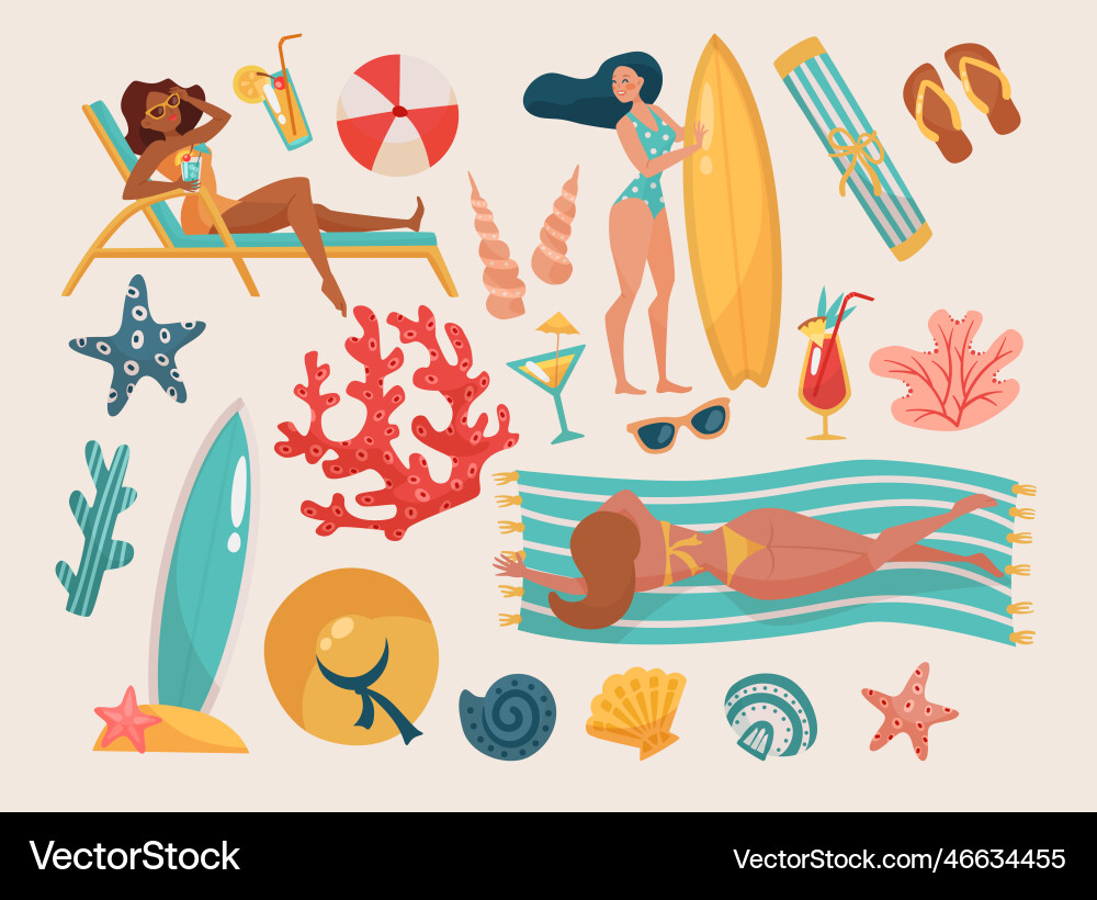 Women and beach activities Royalty Free Vector Image