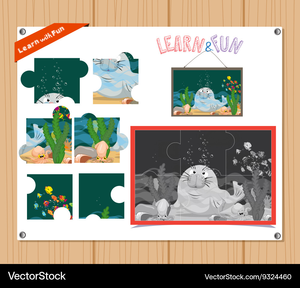 Cartoon education jigsaw puzzle game Royalty Free Vector