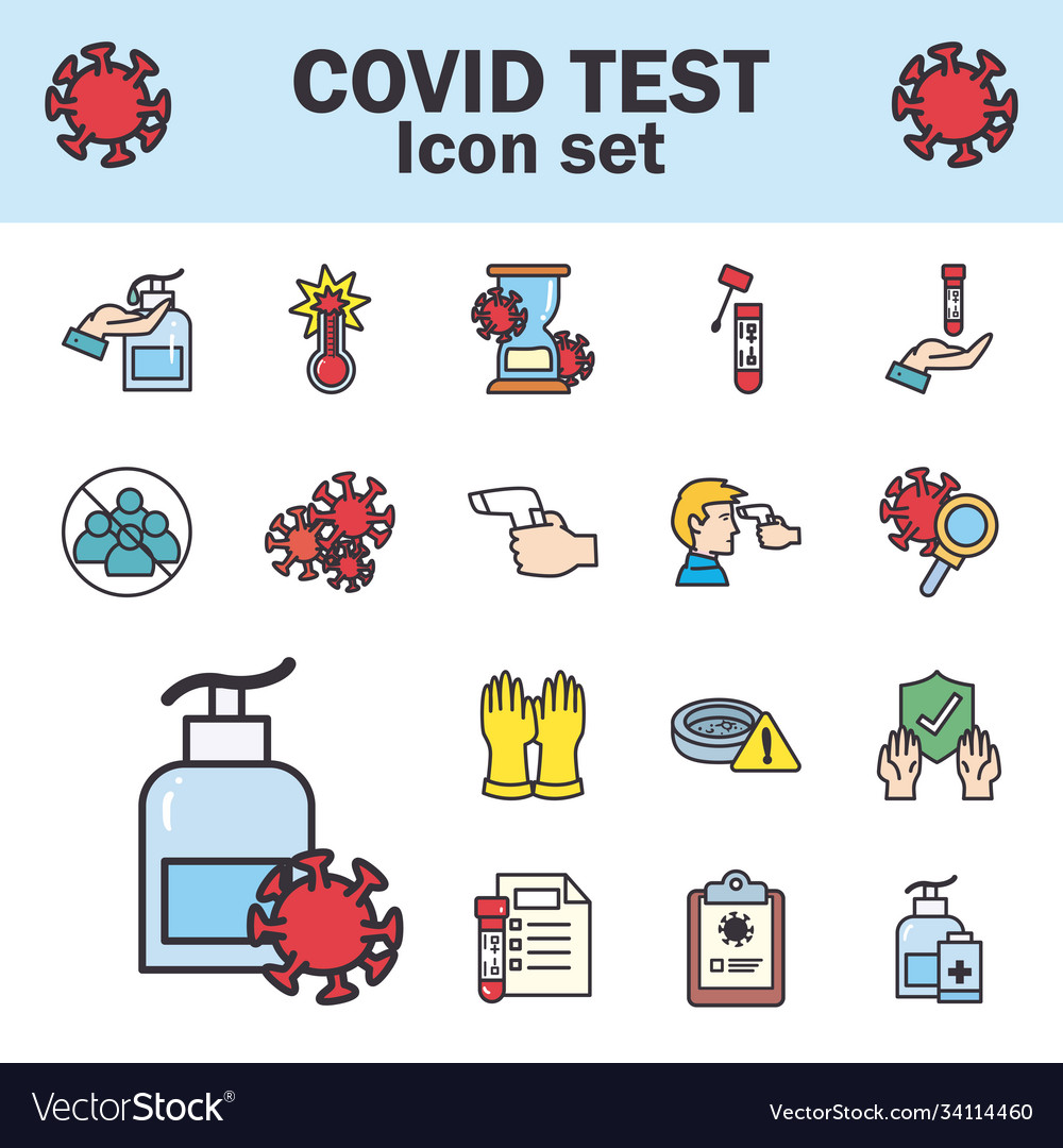 Covid19 19 virus test line and fill style symbols Vector Image