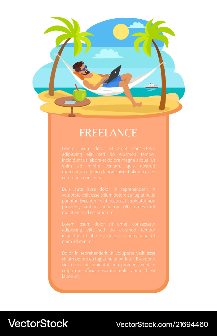 Freelance poster with man lying on hammock Vector Image
