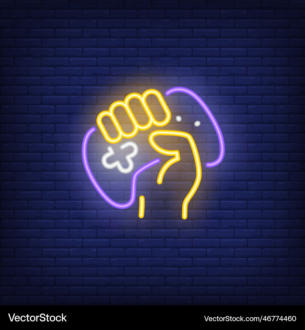 Hand holding gamepad neon sign Royalty Free Vector Image