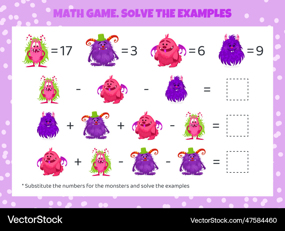Math game for kids addition and subtraction Vector Image