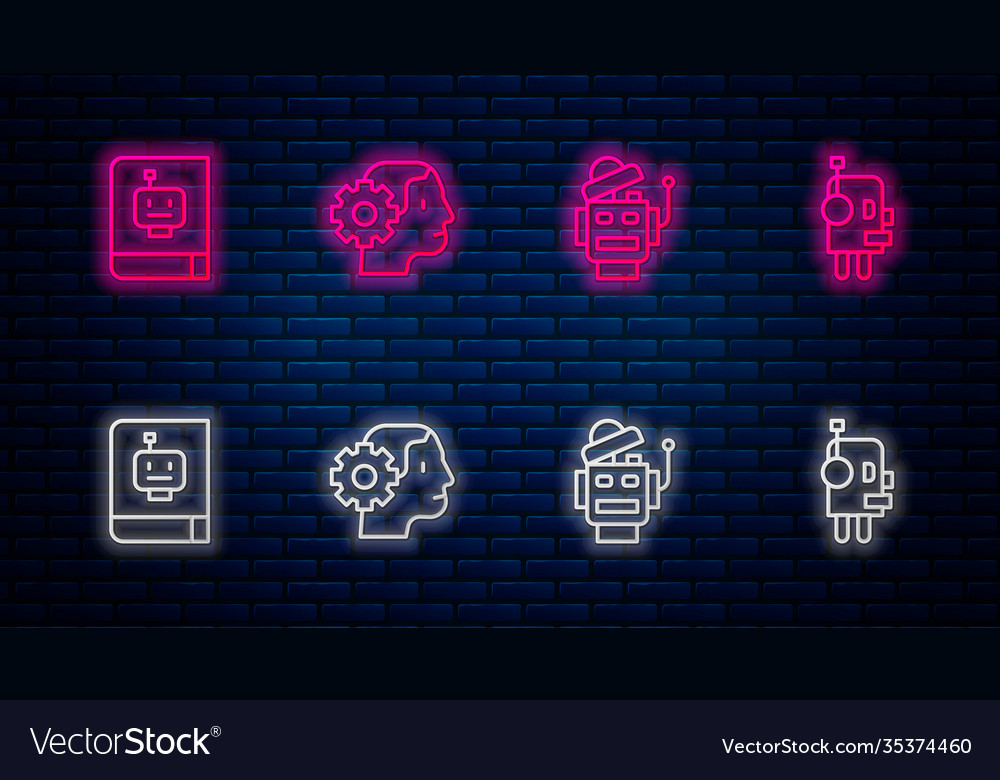 Set line humanoid robot robot user manual Vector Image