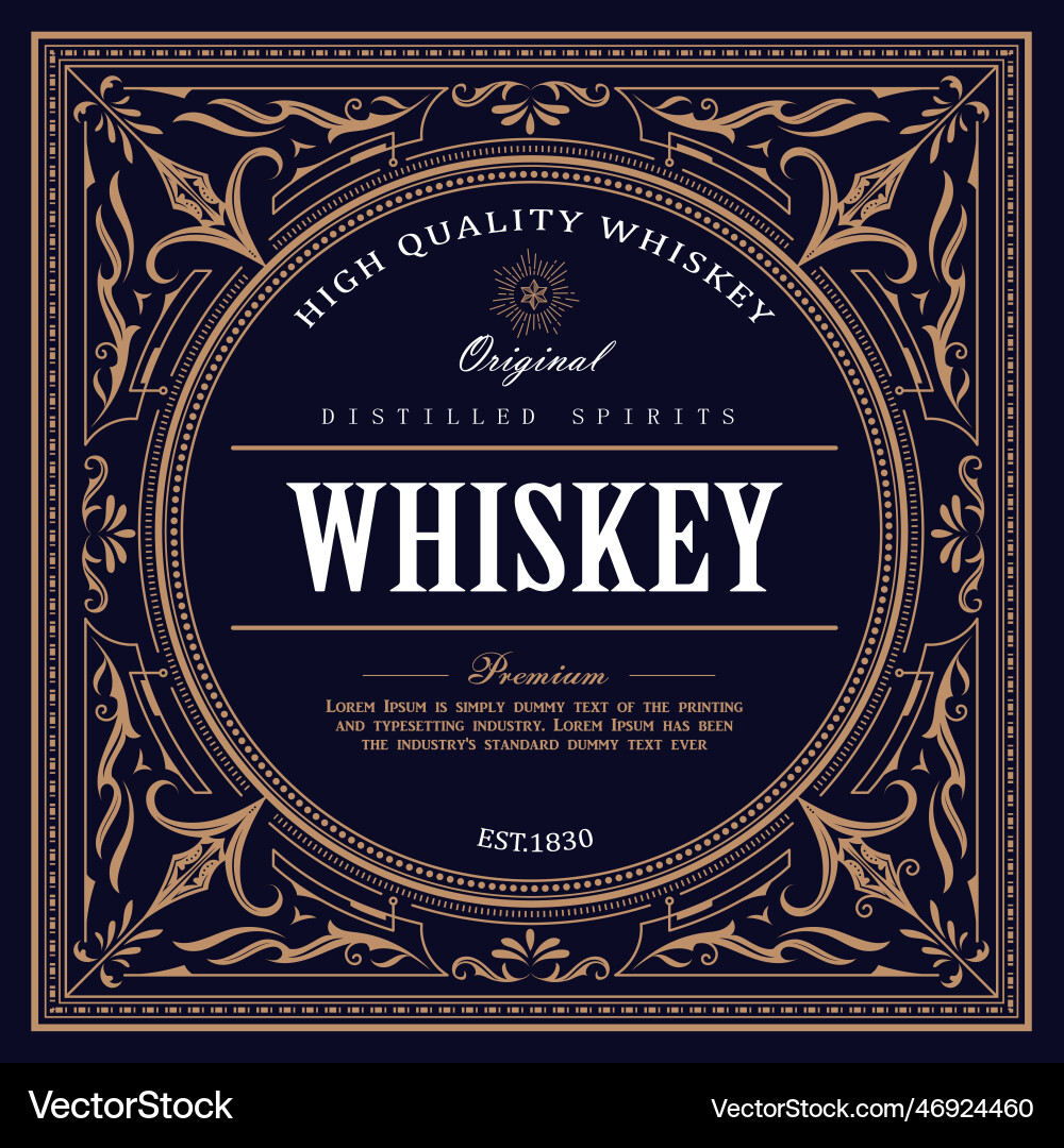 Vintage design whiskey label retro Royalty Free Vector Image