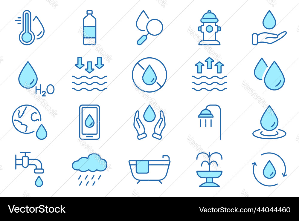 Water drop ecology liquid line icon set drink Vector Image
