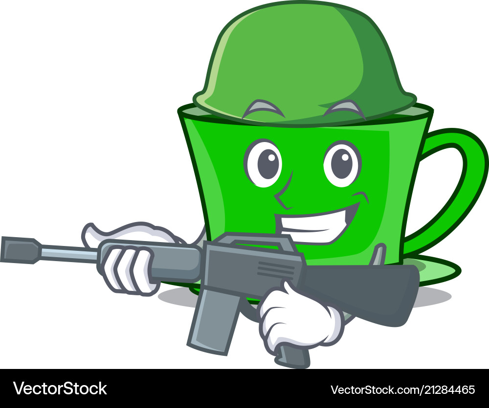 Army green tea character cartoon Royalty Free Vector Image