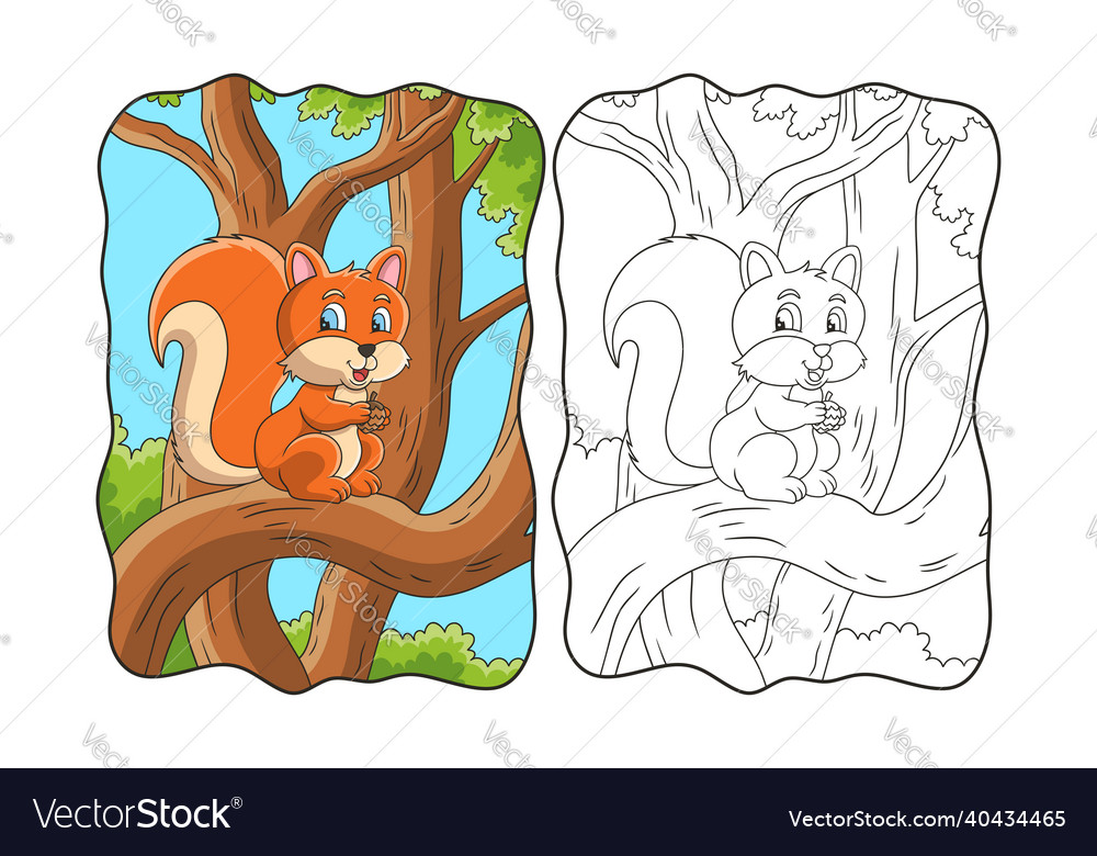 Cartoon The Squirrel Is Sitting On A Tree Trunk Vector Image